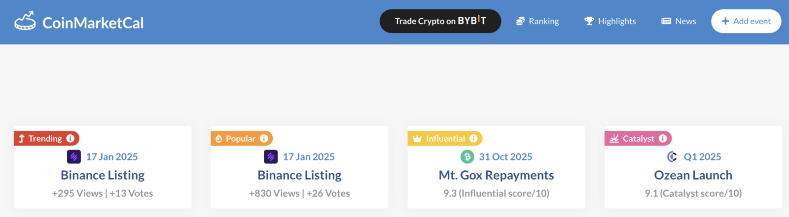 CoinMarketCal Banner Display Ads - Promote Your Web3 Project